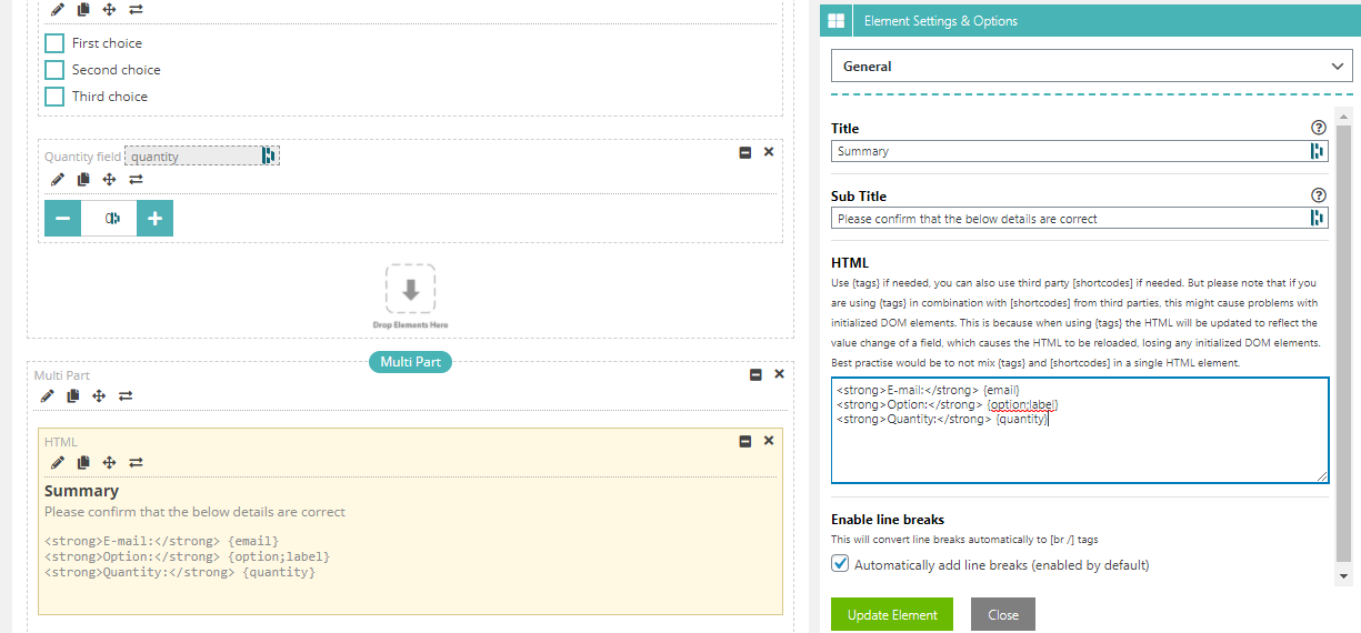 Displaying a summary of the form data as a confirmation before ...